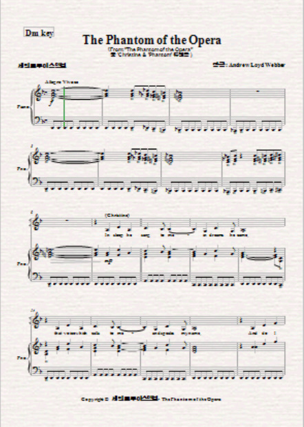 악보 > 뮤지컬 - 엔드류 로이드 웨버-The Phantom of the Opera (Dm key)