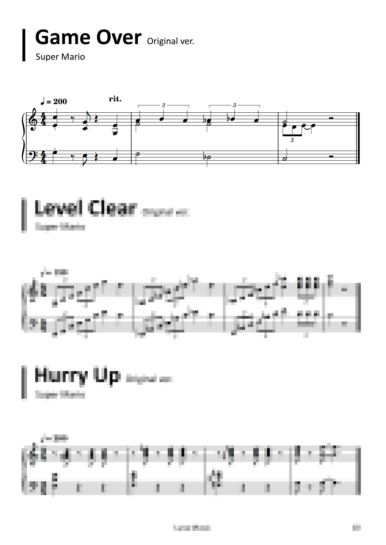 악보 > 슈퍼마리오 OST - Game Over + Level Clear + Hurry Up [원곡 악보] by 루나뮤직