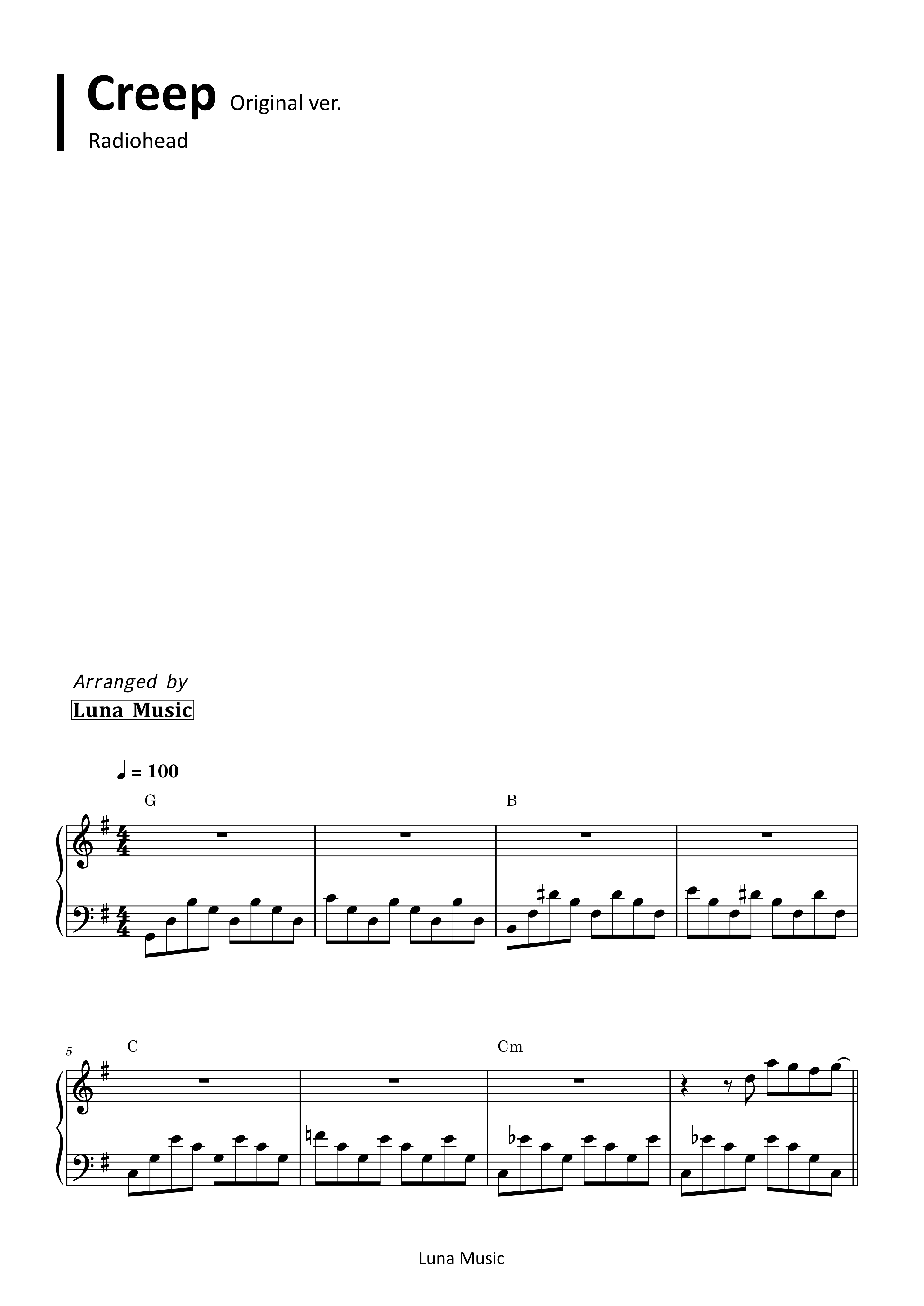 악보 > Radiohead (라디오헤드) - Creep 🎧 [원곡 악보] by 루나뮤직
