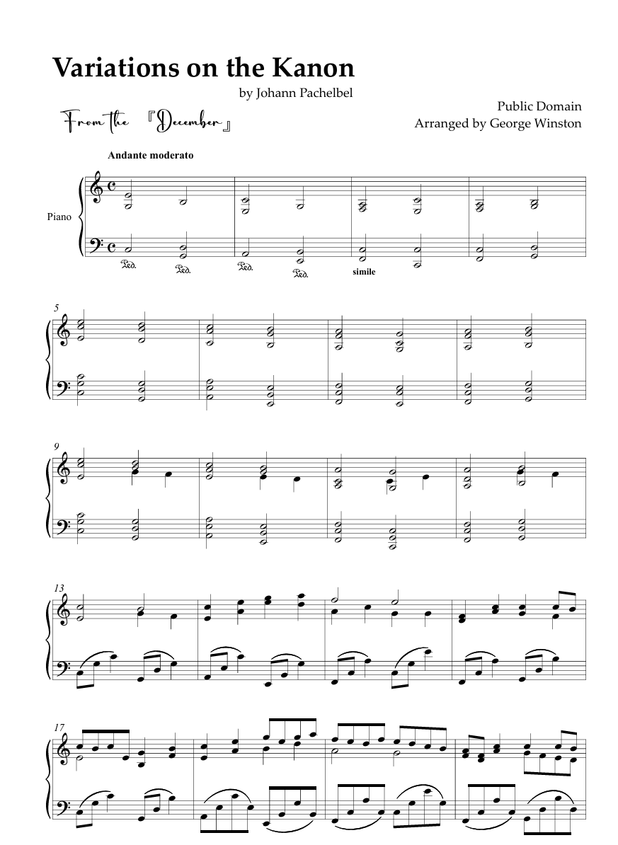 악보 > 조지 윈스턴 - Variations on the Kanon 캐논 변주곡 by Bernhard Son