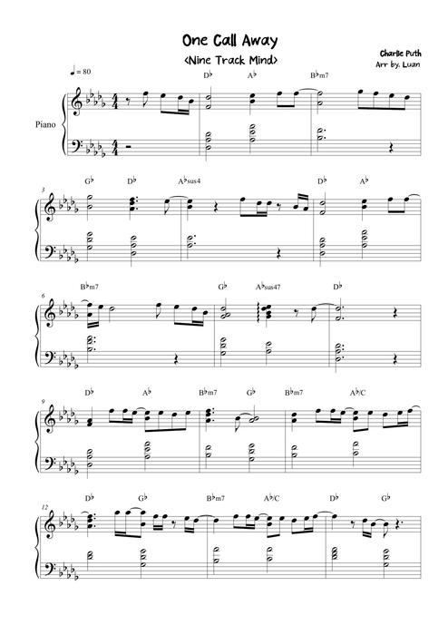 악보 > Charlie Puth - One Call Away by Luan (루안)