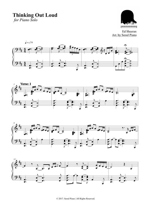 악보 Ed Sheeran Thinking Out Loud By Seoul Piano