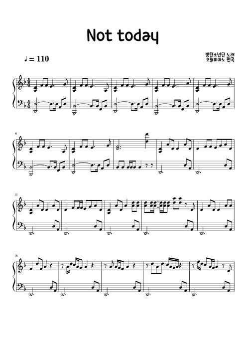 악보 > 방탄소년단 (BTS) - Not Today (쉬운악보, Dm) by 오늘피아노