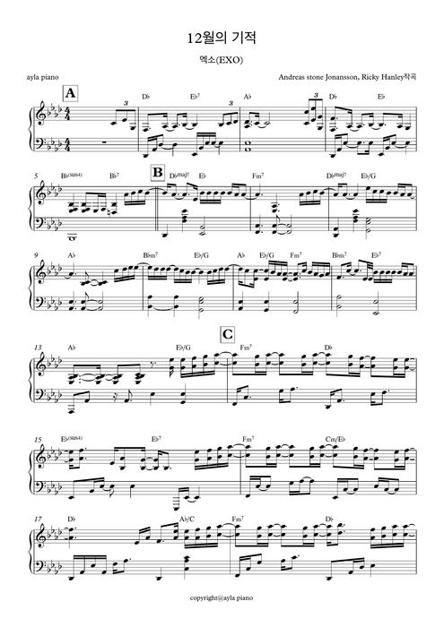 악보 Exo 12월의 기적 Miracles In December By Ayla Piano