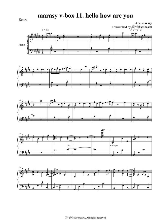 악보 > 마라시ver.- hello how are you