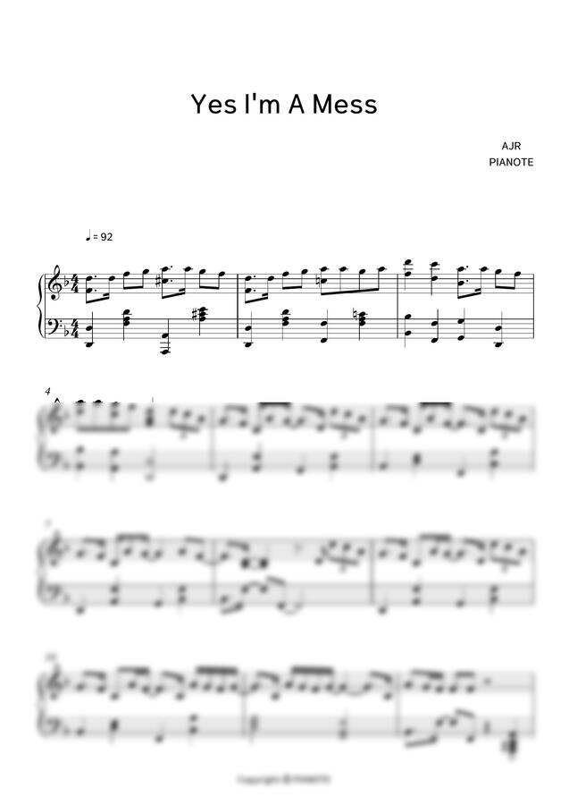 악보 > AJR - Yes I'm A Mess (Piano Cover) by 피아노트PIANOTE