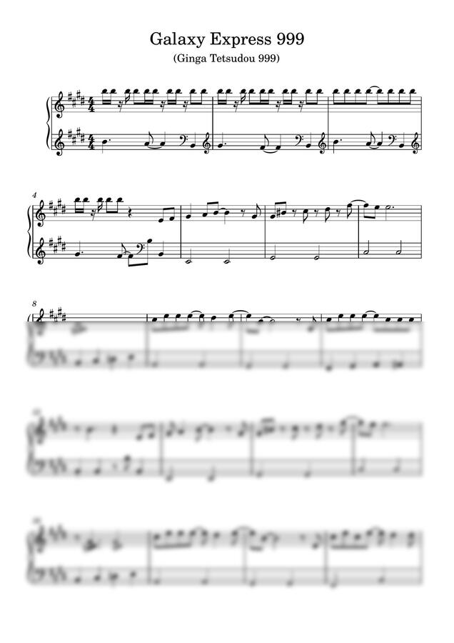 악보 > 고다이고(Godaigo) - 은하철도999 (은하철도999) by Piano Lovers. jp