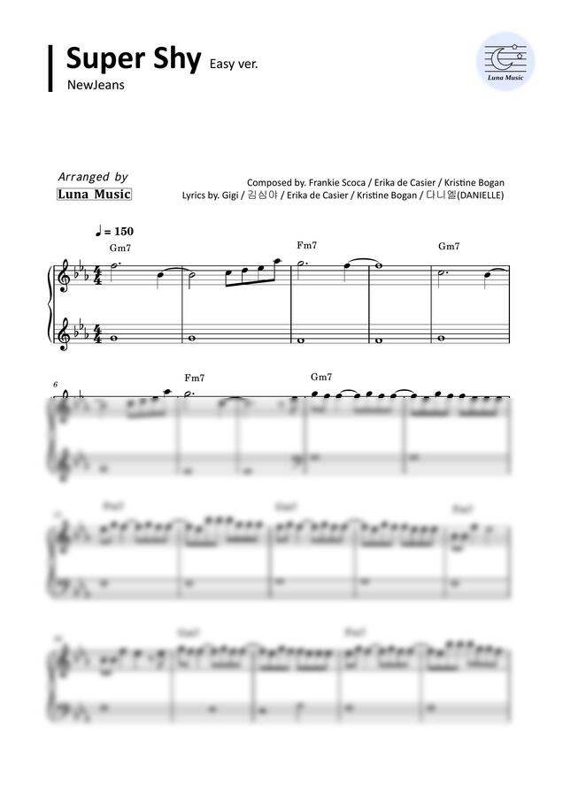 악보 > NewJeans (뉴진스) - Super Shy (쉬운 피아노 악보) by 루나뮤직 Easy