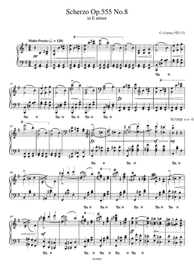 악보 > C. Czerny (체르니) - Scherzo Op.555 No.8 in E minor (스케르초) (숨겨진 명곡) by JUNPIN