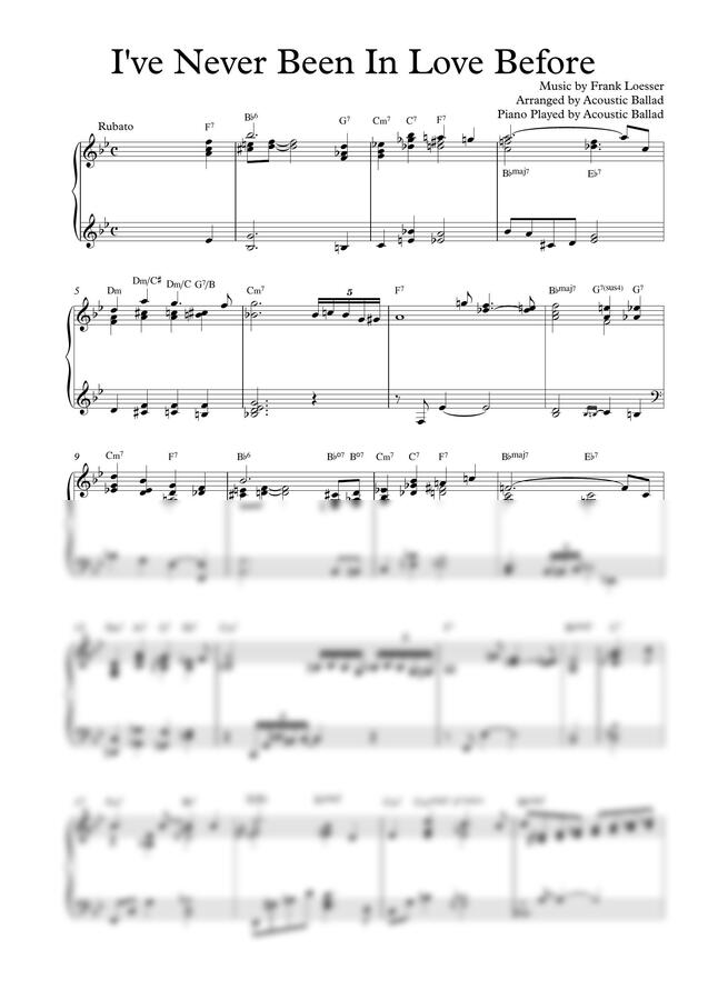 악보 > Frank Loesser - I've Been Never In Love Before (솔로 피아노 버전) by 어쿠스틱 발라드 Acoustic Ballad