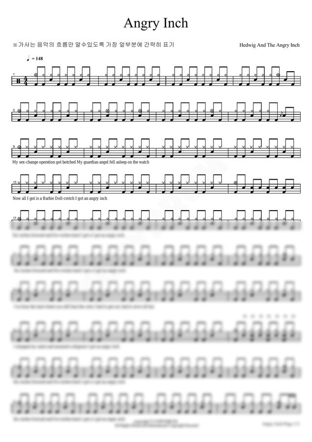 악보 > Hedwig And The Angry Inch - Angry Inch by COPYDRUM