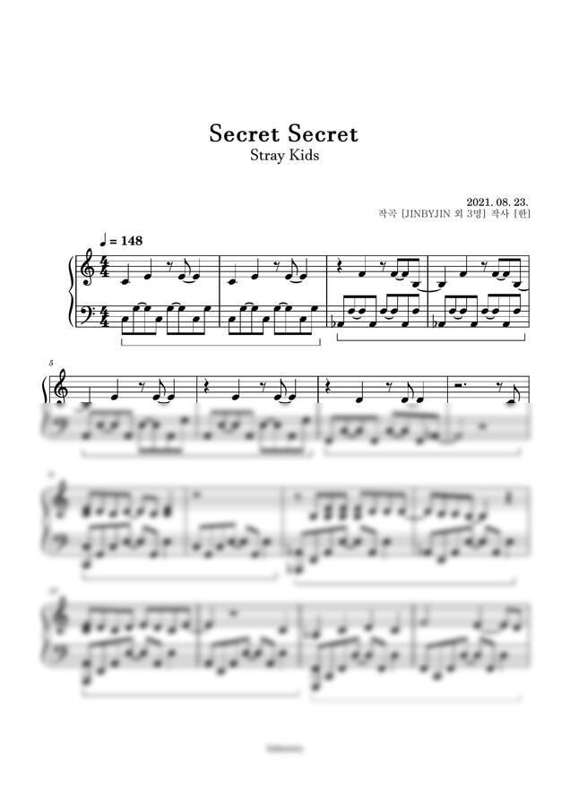 악보 > Stray Kids (스트레이 키즈) - 말할 수 없는 비밀 (Secret Secret) (중급 악보/원키) by ...