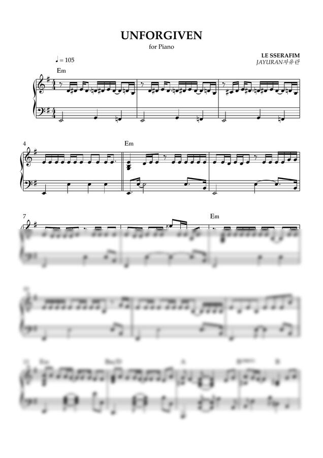 악보 > LE SSERAFIM (르세라핌) - UNFORGIVEN by JAYURAN자유란