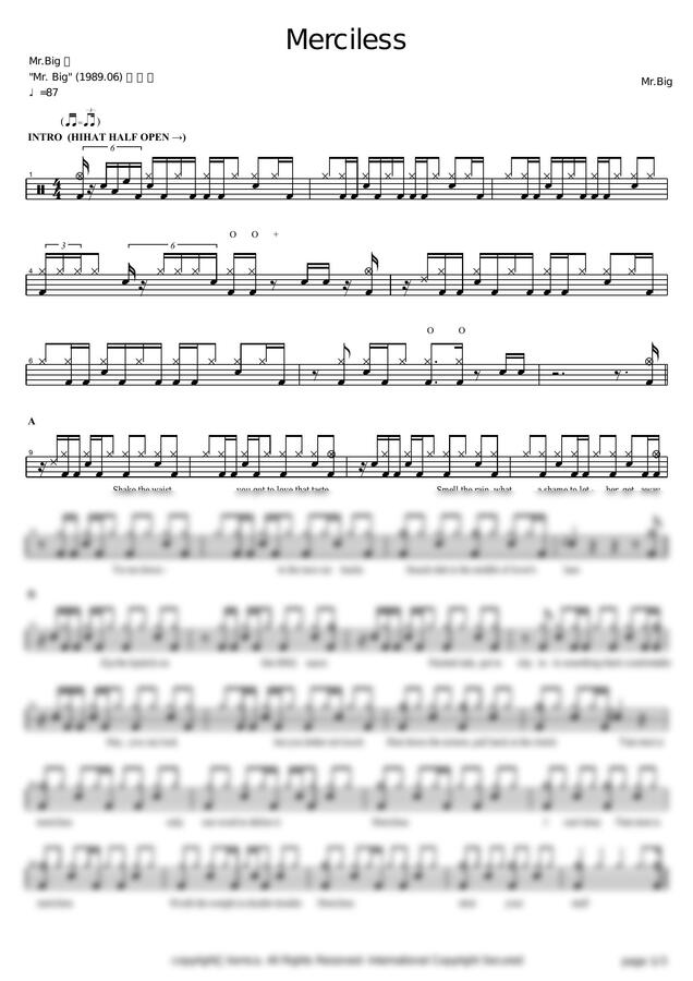 악보 > Mr.Big - Merciless by 카피드럼