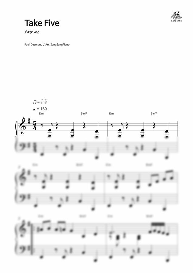 악보 > Paul Desmond - Take Five (쉬운재즈ver.) by 상상피아노