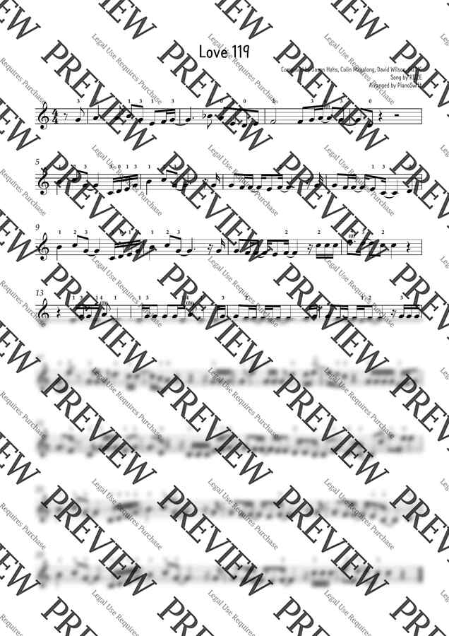 악보 > RIIZE(라이즈) - Love 119-바이올린악보 (쉬운키,손가락번호) by 피아노스위프트