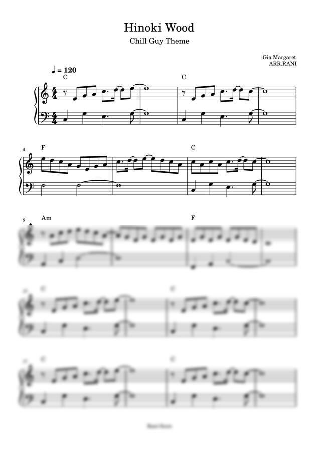 악보 > Gia Margaret - Hinoki Wood (Chill Guy Theme) (다장조)