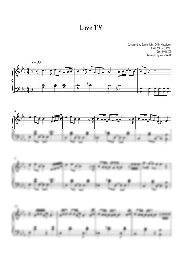 악보 > RIIZE(라이즈) - Love 119-쉬운악보 (+쉬운키악보포함) by 피아노스위프트