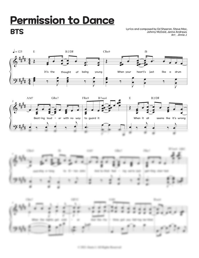 악보 > 방탄소년단 (BTS) - Permission to Dance (가사, 코드 포함) by Jinnie J