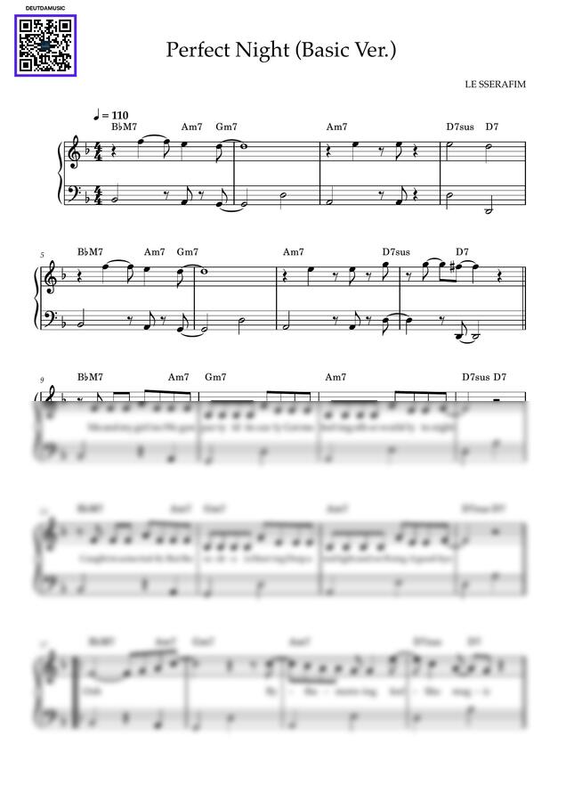 악보 > LE SSERAFIM(르세라핌) - Perfect Night (쉬운 악보) by DEUTDAMUSIC