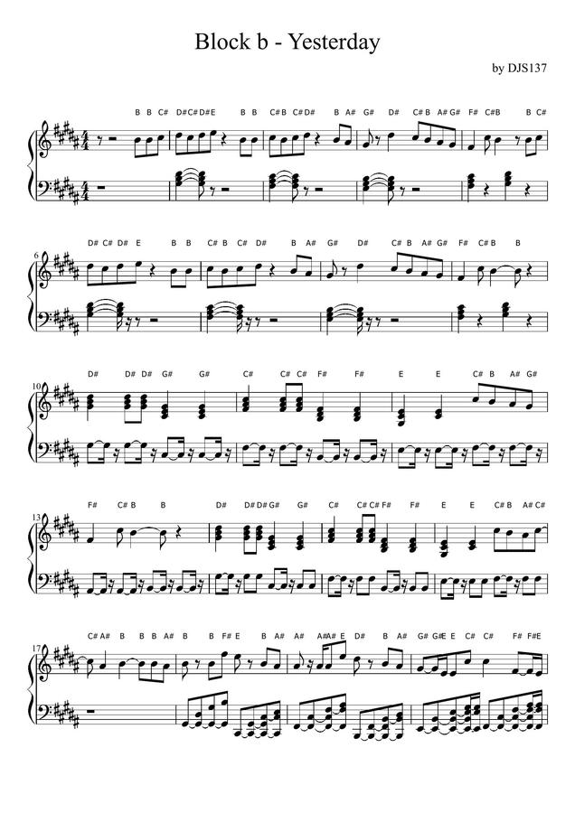 악보 > 블락비 (Block B) - YESTERDAY | DJS 137
