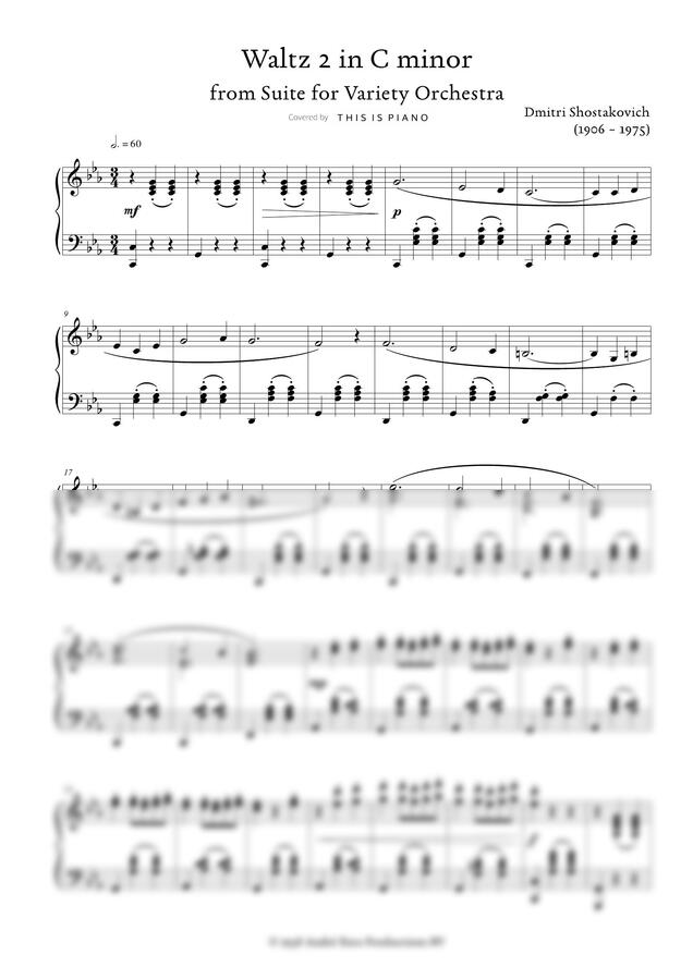 악보 D Shostakovich 쇼스타코비치 Waltz No 2 왈츠 2번 쉬운 악보 포함 By This