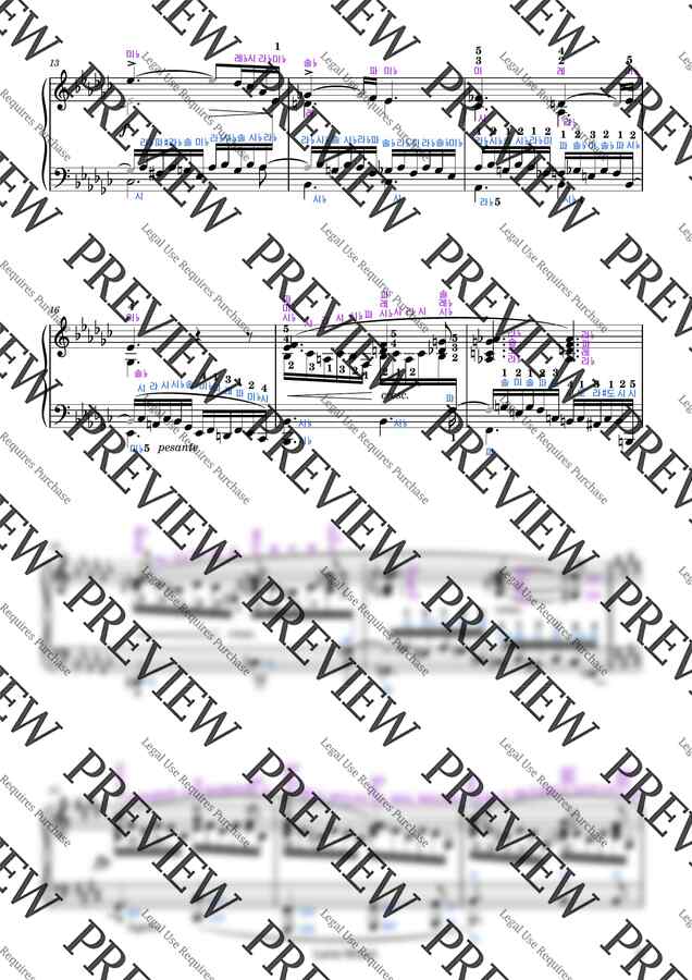 악보 > Chopin (쇼팽) - Etude Op.10 No.6 (외톨이) [계이름 악보] 🌙 + 손가락번호, 페달, 붙임줄 (Original) by 루나뮤직