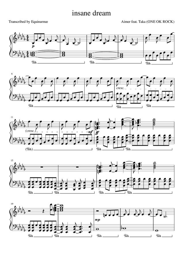 악보 > Aimer - Insane Dream by Equinurmae