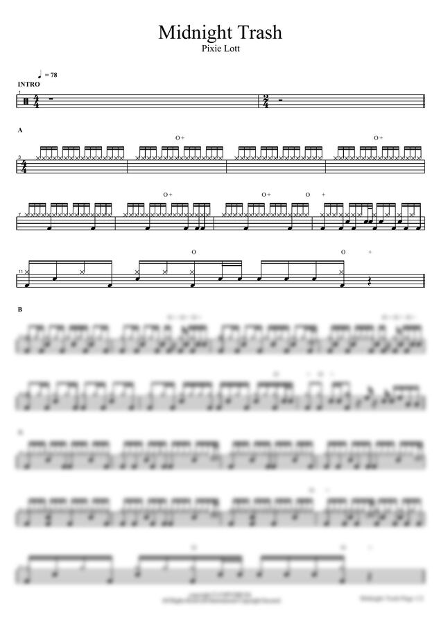 악보 > Pixie Lott - Midnight Trash by COPYDRUM
