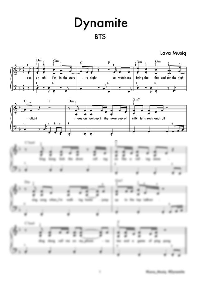 악보 > 방탄소년단 (BTS) - Dynamite (쉬운 악보) by Lava