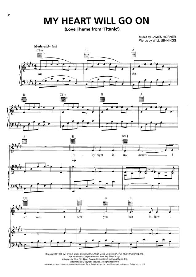 악보 > james horner - 타이타닉 my heart will go on
