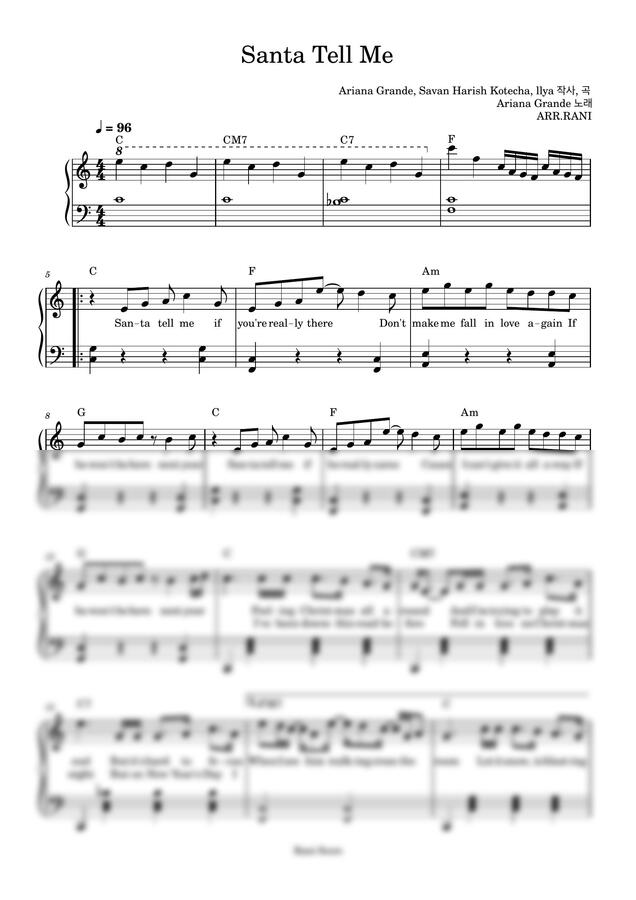 악보 > Ariana Grande - Santa Tell Me (다장조)