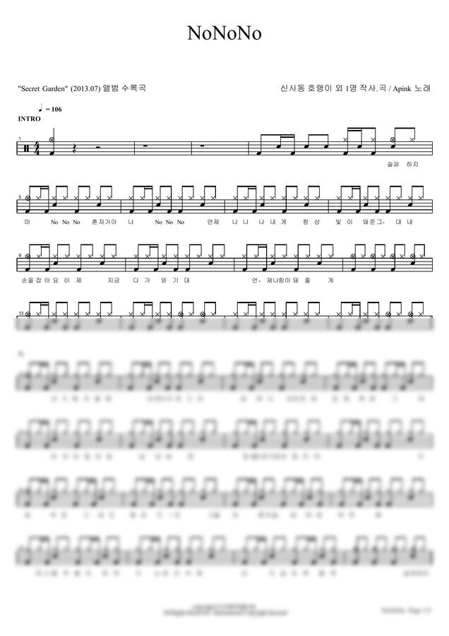 악보 > Apink - NoNoNo by 카피드럼