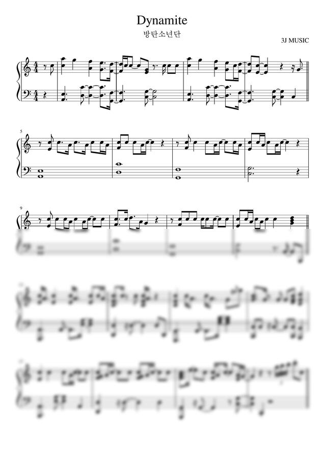 악보 > 방탄소년단 (BTS) - Dynamite (C key) by 3J MUSIC