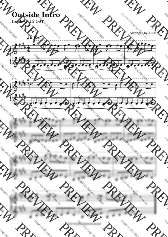 악보 > Inside Out2 OST(인사이드아웃2) - Outside Intro(아웃사이드인트로) (원키버전) by 예송쌤
