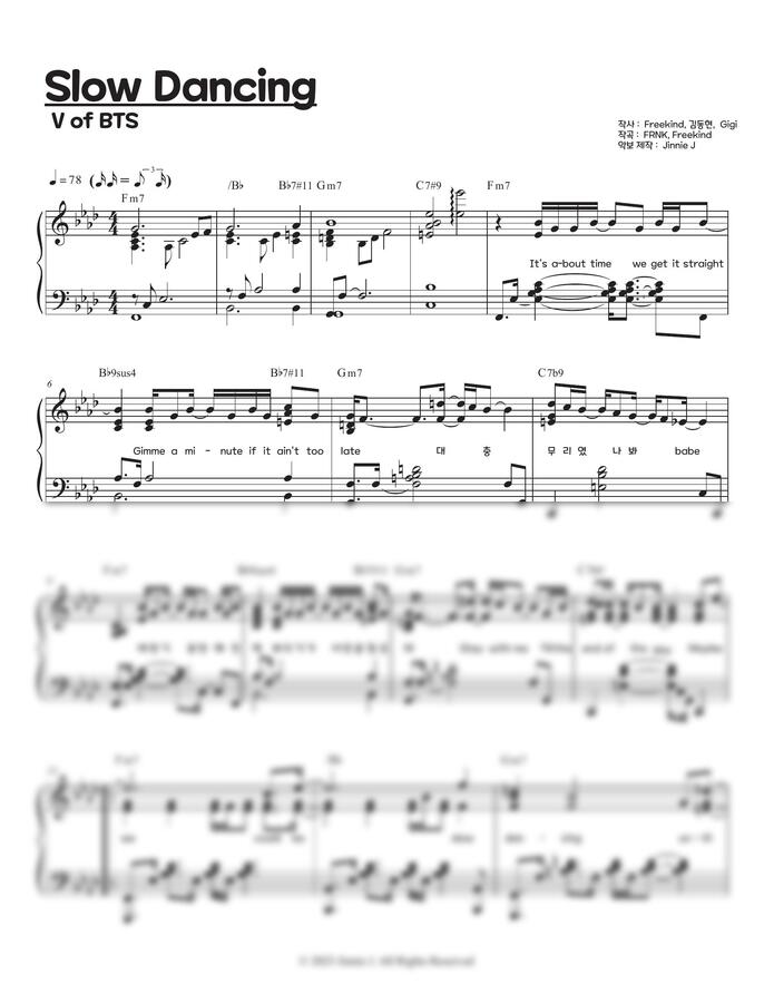악보 > 뷔 V (방탄소년단) - Slow Dancing (가사, 코드 포함) by Jinnie J