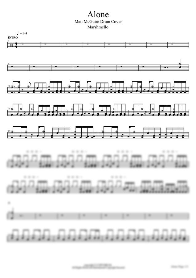 악보 > Marshmello (Matt McGuire Drum Cover) - Alone by COPYDRUM