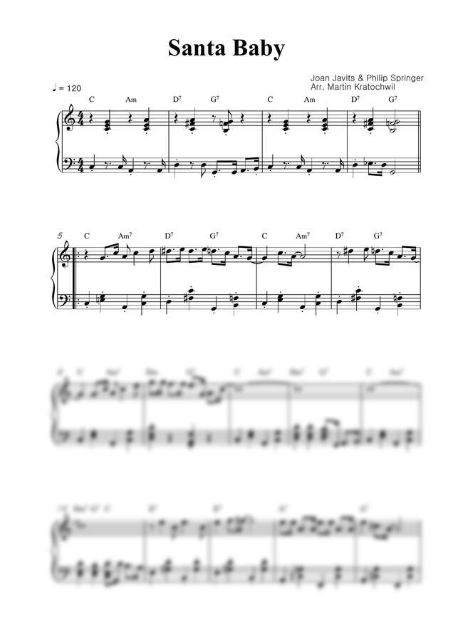 악보 > 캐롤Joan Javits & Philip Springer - Santa Baby-피아노 솔로(쉬움) by 악보다나와