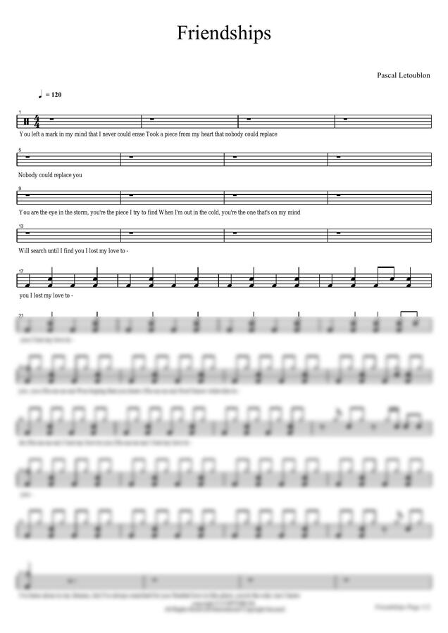 악보 > Pascal Letoublon - Friendships by 카피드럼