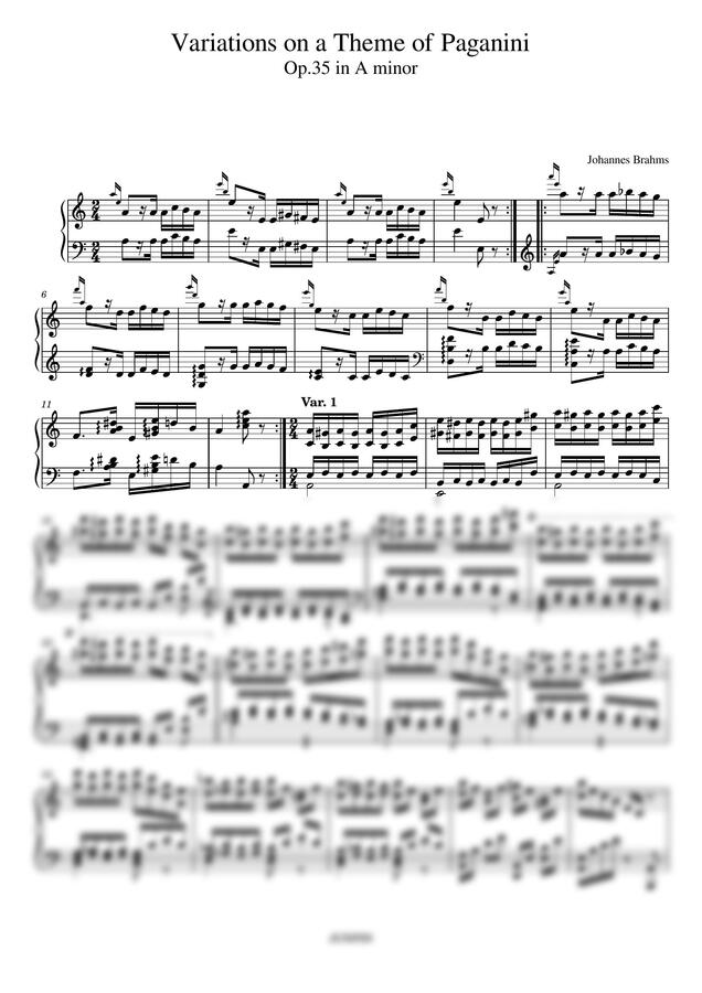 악보 > J. Brahms (브람스) - Paganini Variations Op.35 (파가니니 변주곡) (Book 1) by ...