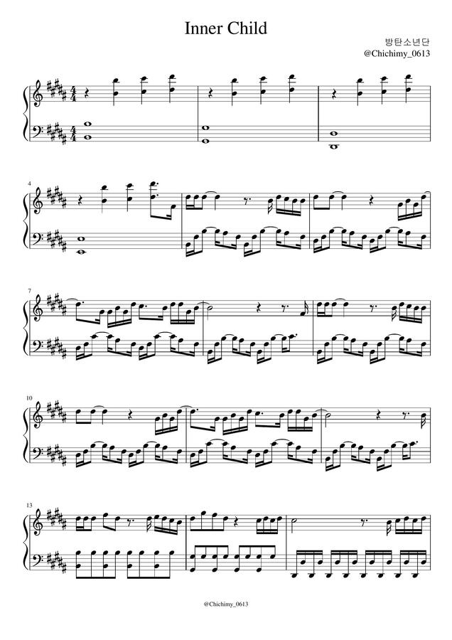 악보 > 방탄소년단 (BTS) - Inner Child (쉬운악보 포함) by @Chichimy_0613