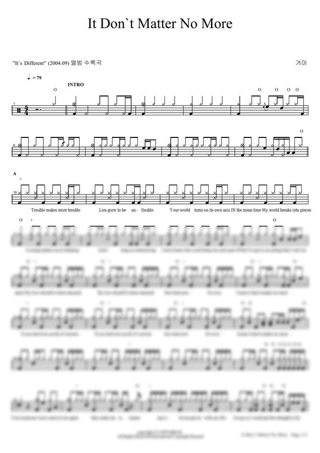 악보 > 거미 - It Dont Matter No More by 카피드럼