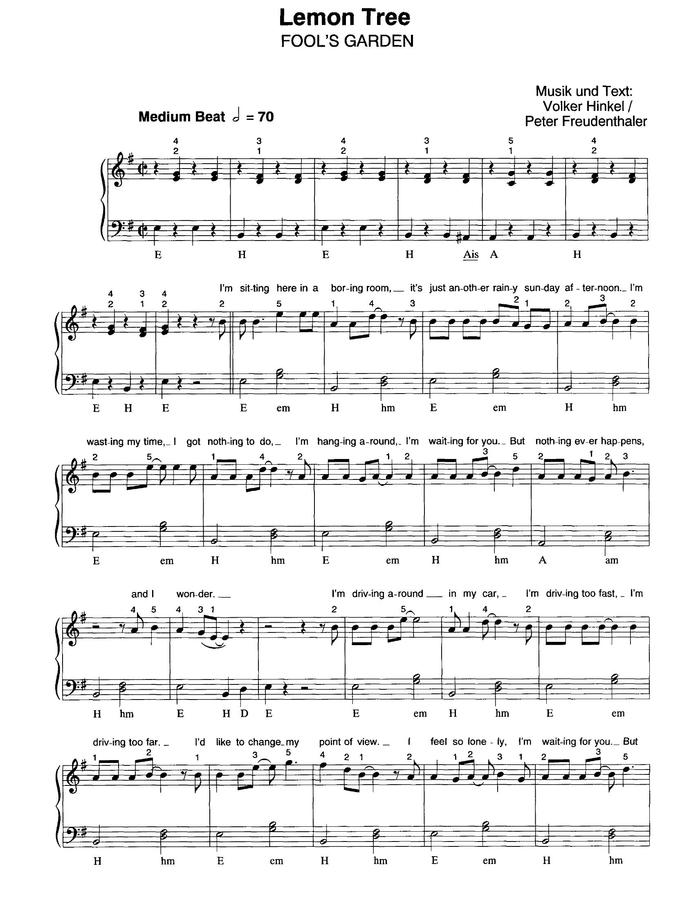 악보 > Fool`s Garden - Lemon Tree