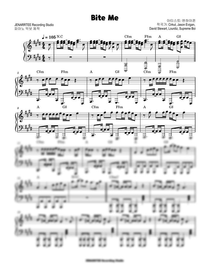 악보 > ENHYPEN (엔하이픈) - Bite Me by JENARRTEE Recording Studio