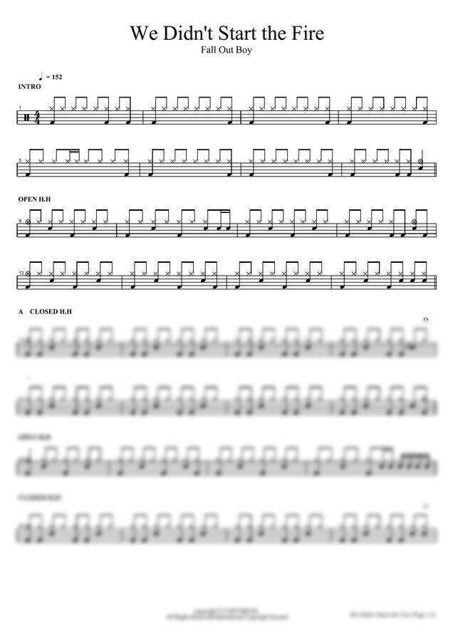 악보 > Fall Out Boy - We Didn't Start the Fire by COPYDRUM