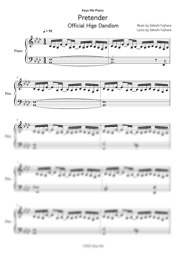 악보 > Official髭男dism - Pretender (C key 포함) by Keys Me