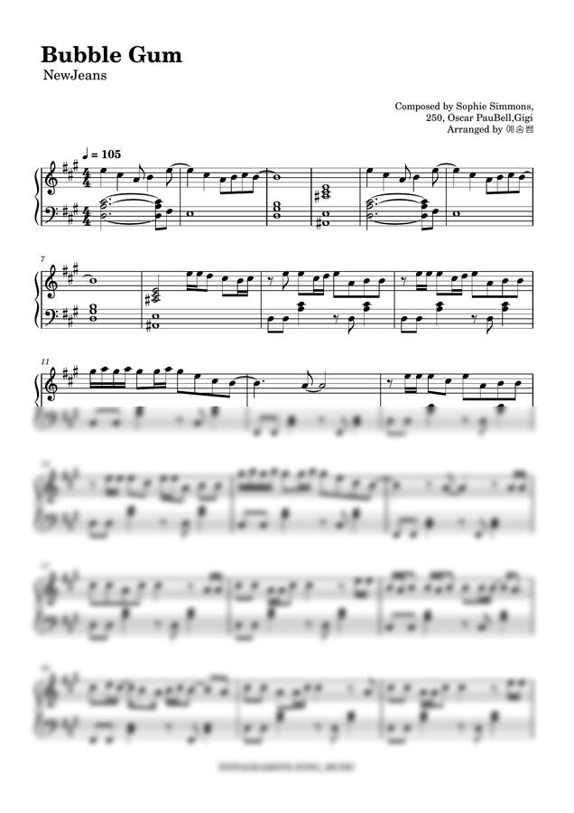 악보 > 뉴진스 - Bubble Gum(버블검) (원키쉬운악보) by 예송쌤