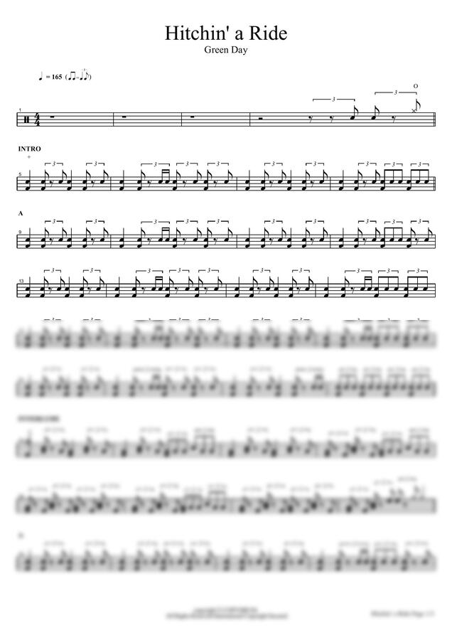악보 > Green Day - Hitchin' a Ride by COPYDRUM