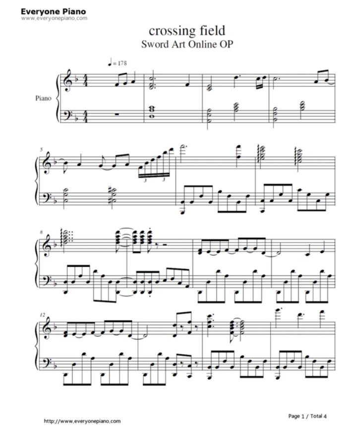 악보 > 소드 아트 온라인 1기 op - 크로싱 필드 crossing field