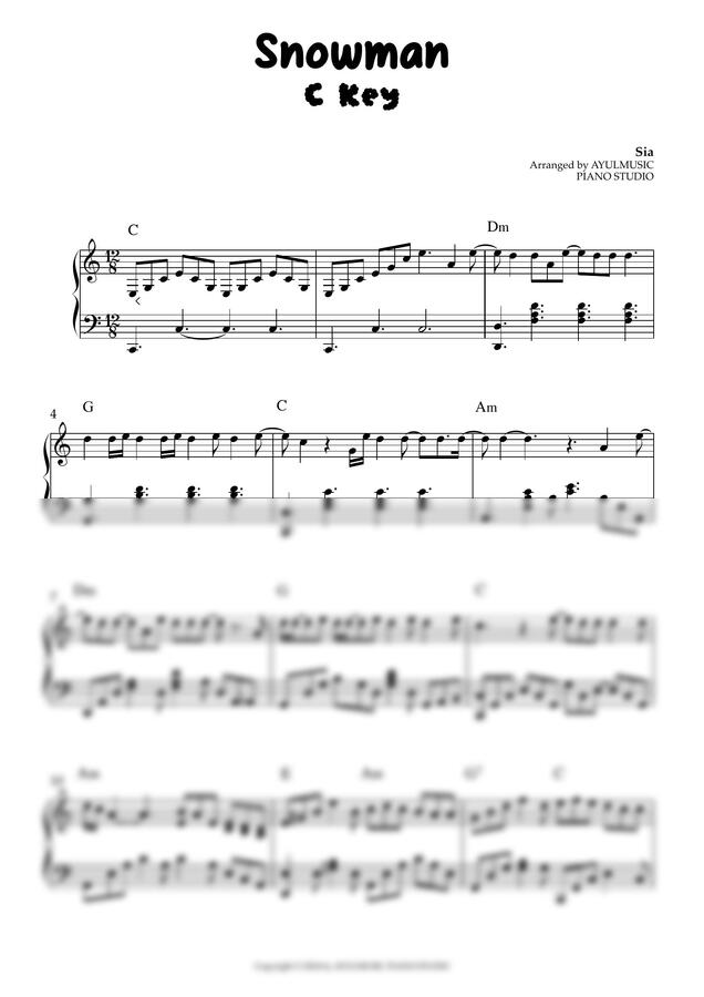 악보 > Sia - Snowman / C Key / 1절 크리스마스 캐롤 피아노 악보 | AYULMUSIC PIANO STUDIO